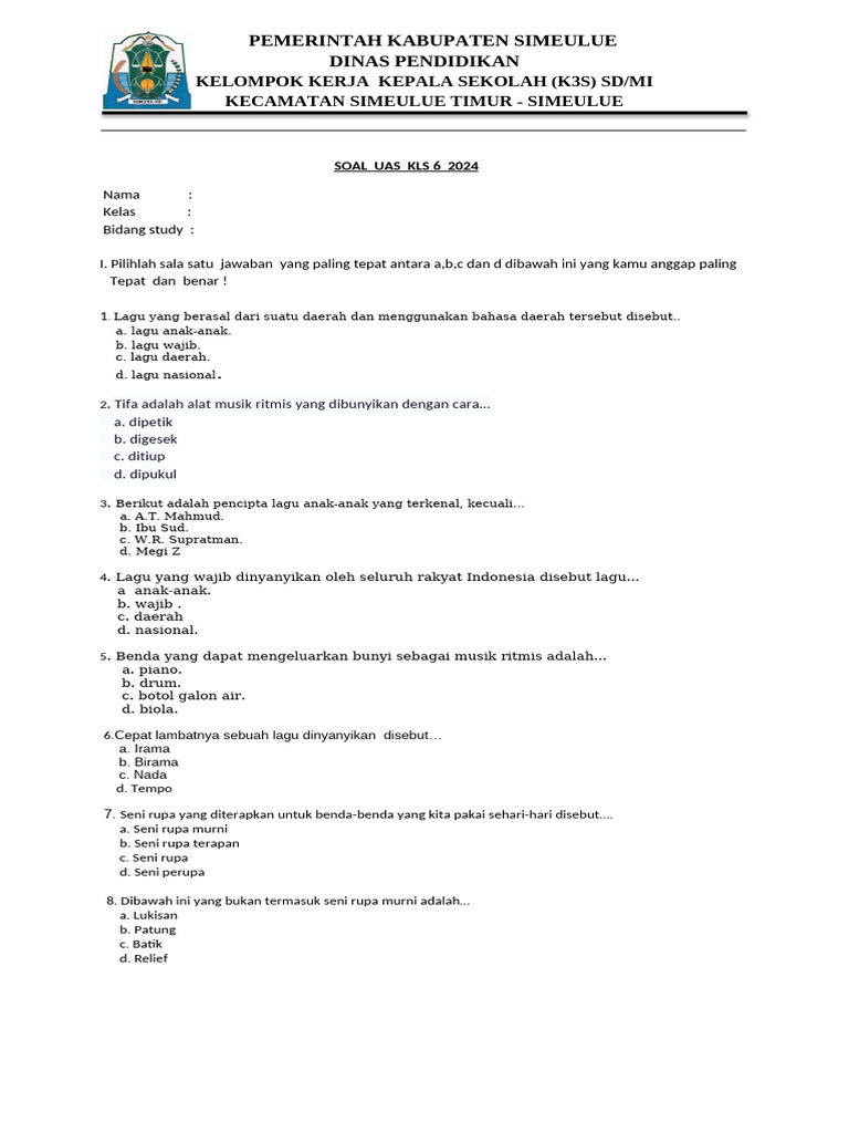 Soal Uas KLS 6 2024 | PDF