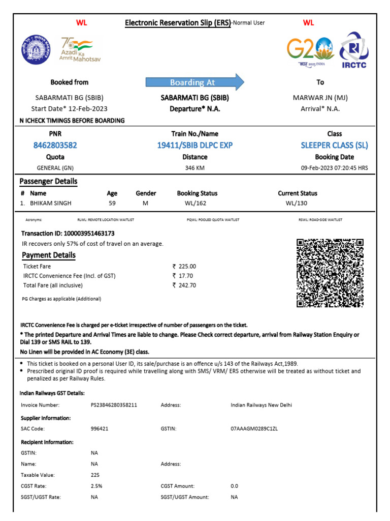 19411/sbib DLPC Exp Sleeper Class (SL) : WL WL | PDF