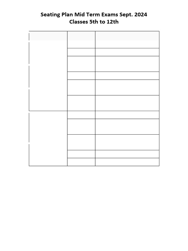 Seating Plan Student Mid Term Sept. 2024 | PDF