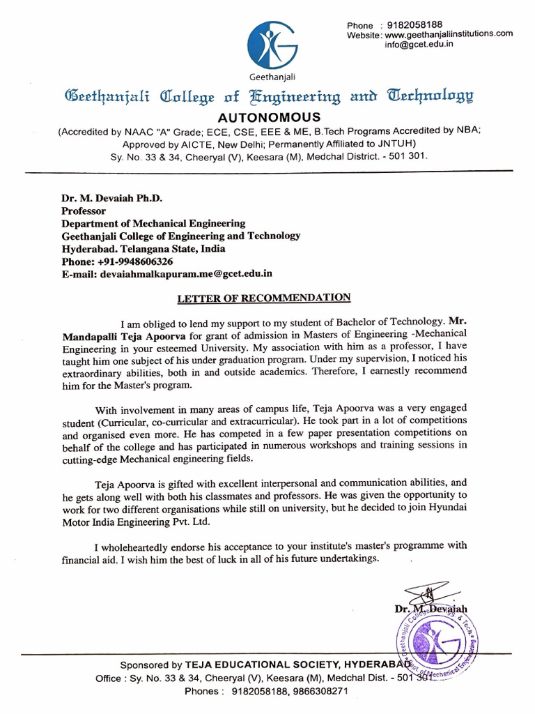 Devaiah Sir LOR | PDF