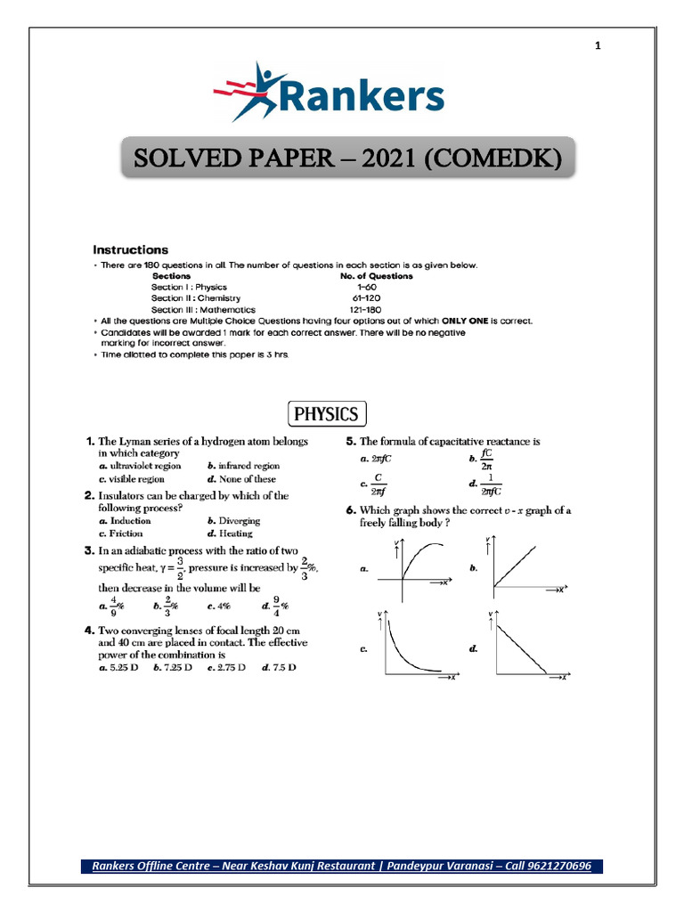 COMEDK Solved Paper 2021 | PDF