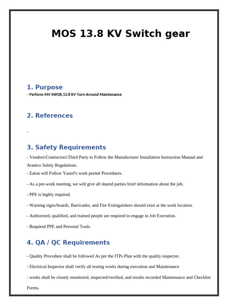 MOS13.8 KV Switchgear | PDF