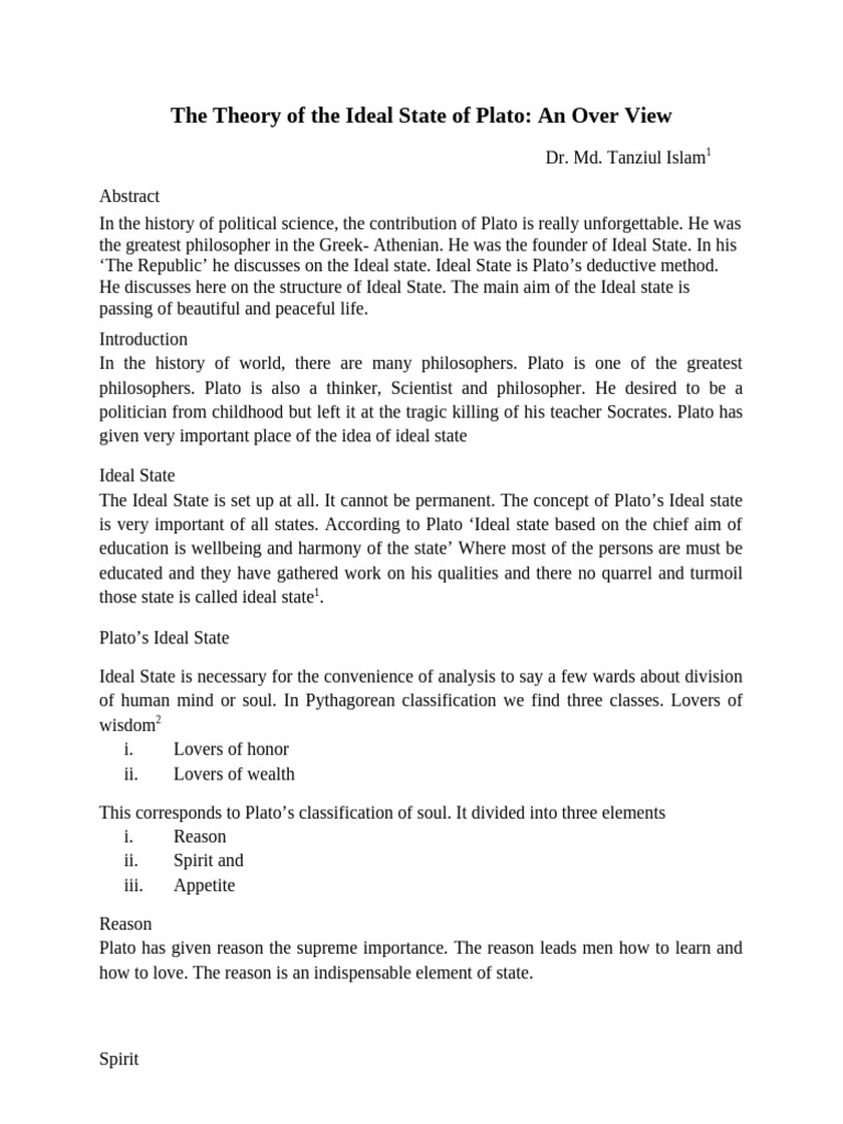 The Theoryofthe Ideal Stateof Plato An Over View | PDF | Plato | Reason