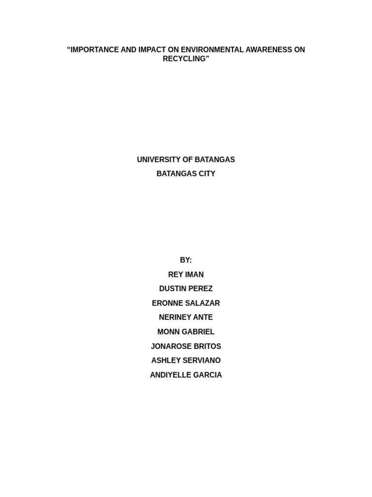 Importance and Impact On Environmental Awareness On Recycling | PDF