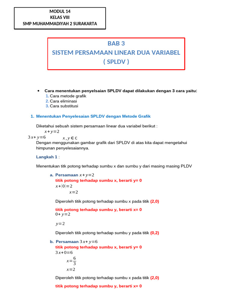 Modul 14 Kls 8 (SPLDV) | PDF