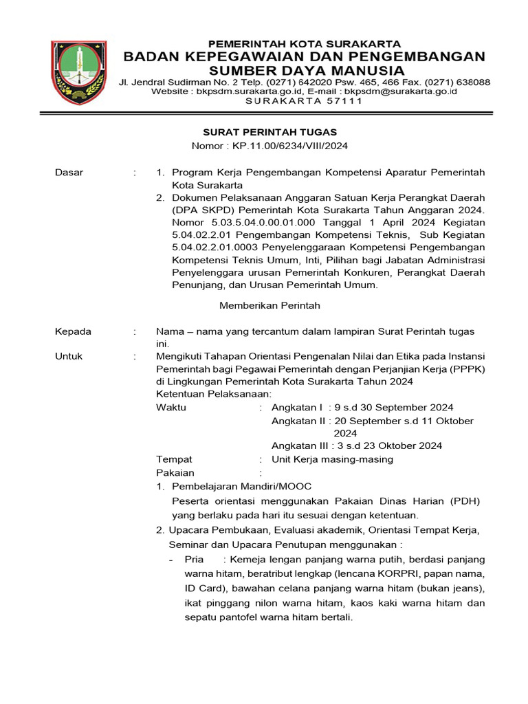 Surat Tugas Orientasi PPPK NE | PDF