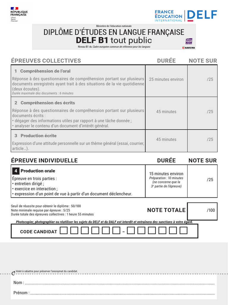 Delf B1: Tout Public | PDF