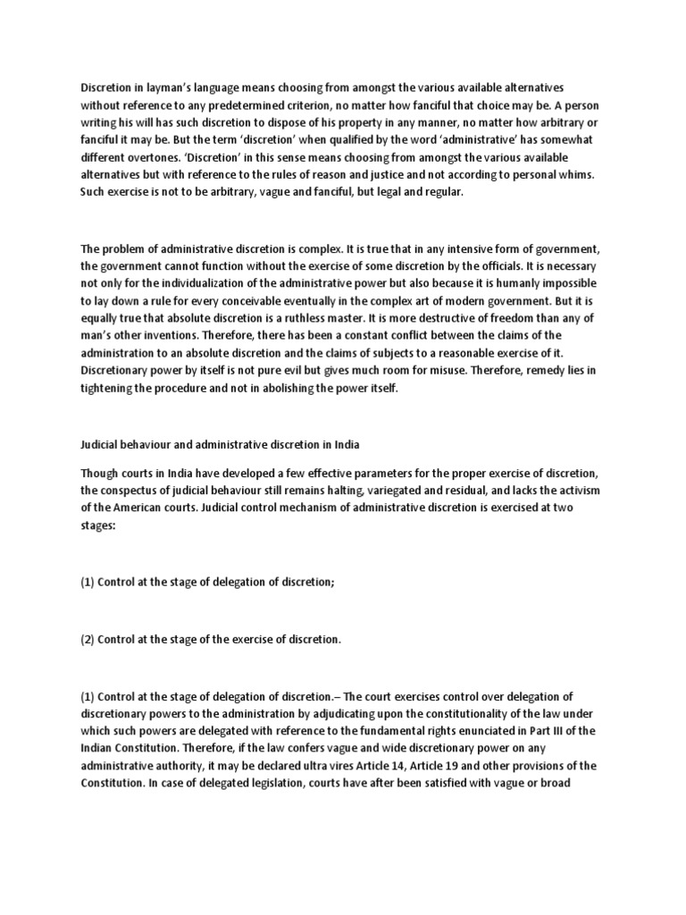 Administrative Discretion | PDF | Discretion | Legal Concepts
