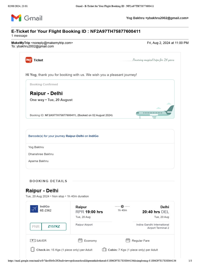 Ticket Return Raipur | PDF