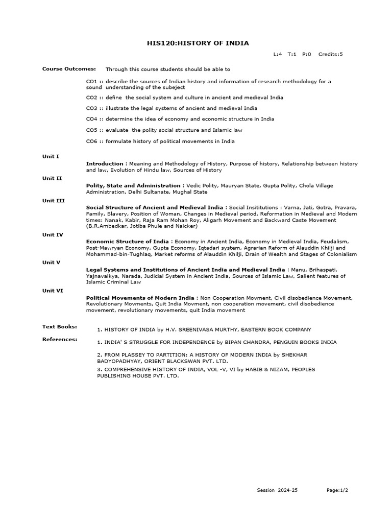 Syllabus of History | PDF | South Asia | Religion & Spirituality