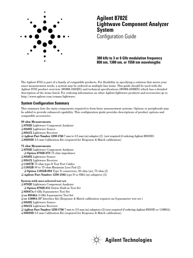 8702E Lightwave Component Analyzer Configuration Guide | PDF