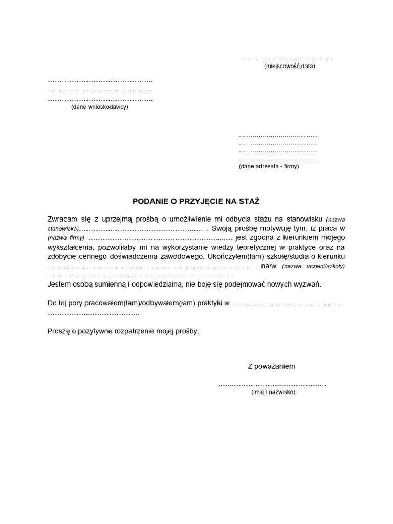 Podanie o Staż | PDF
