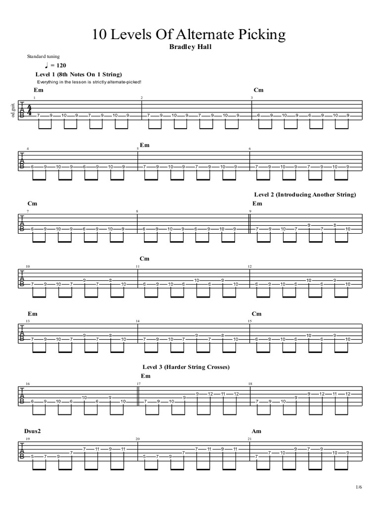 10 Levels of Alternate Picking (Tab) | PDF