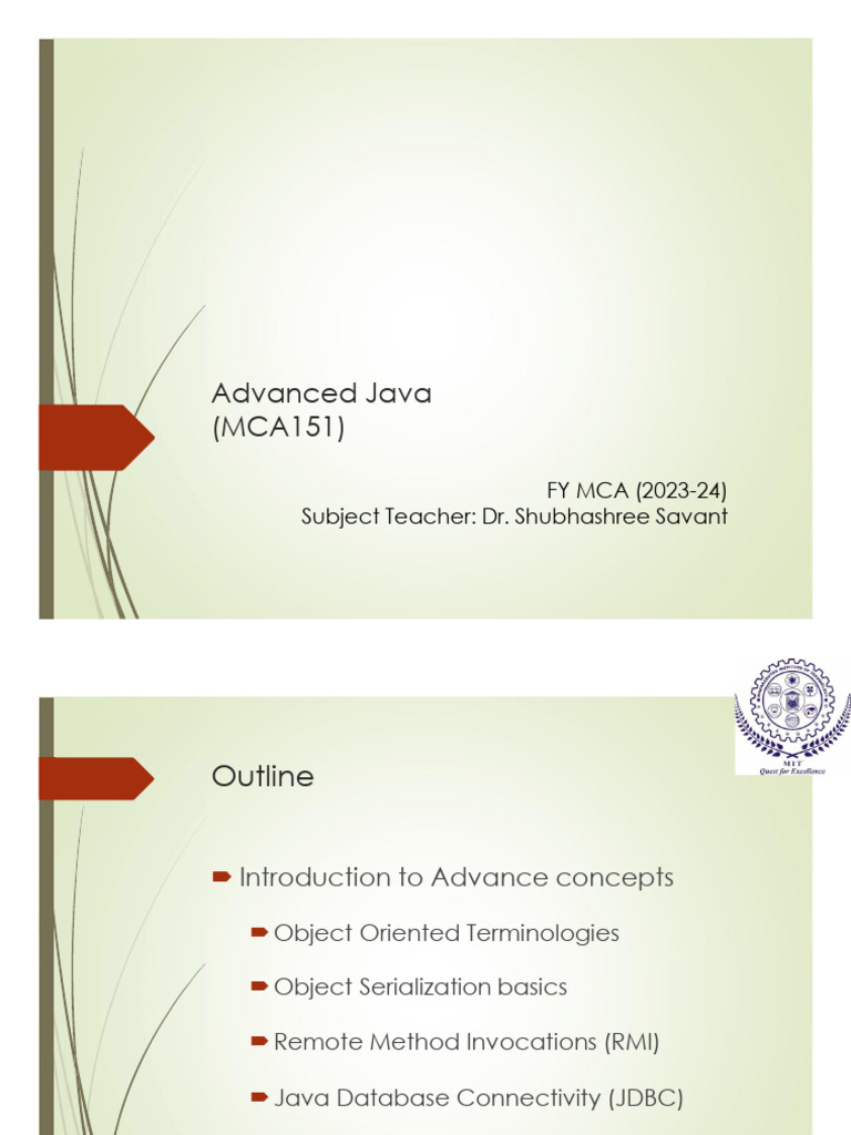 FY MCA Advanced Java Unit-I Teaching Material | PDF