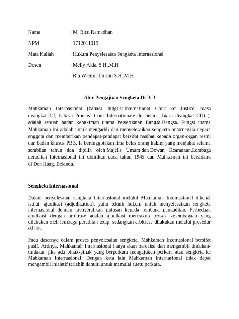 Cara Pengajuan Sengketa Di ICJ | PDF