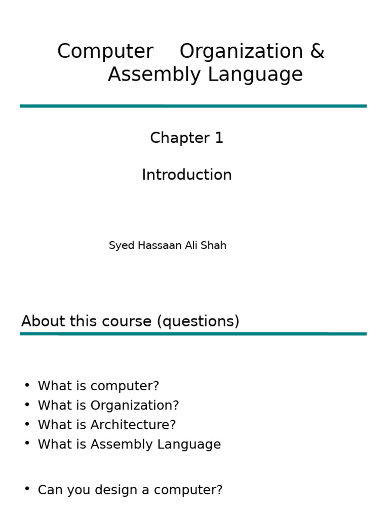 Lecture-1A (Introduction To Computer Architecture) | PDF