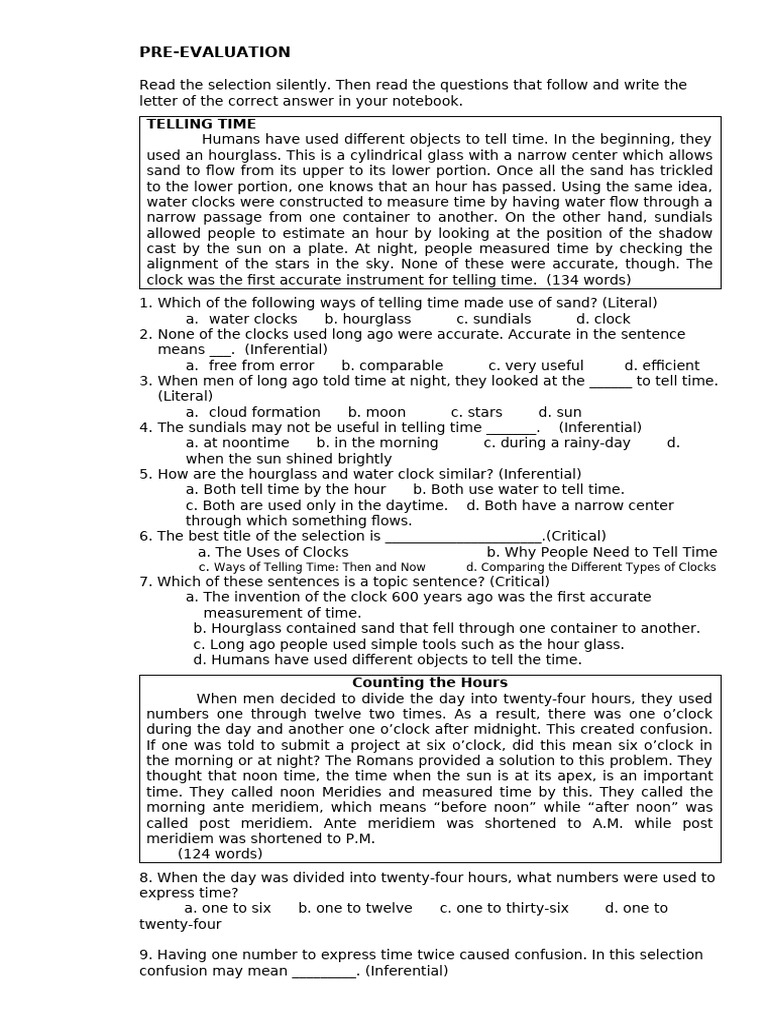 Pre Evaluation | PDF