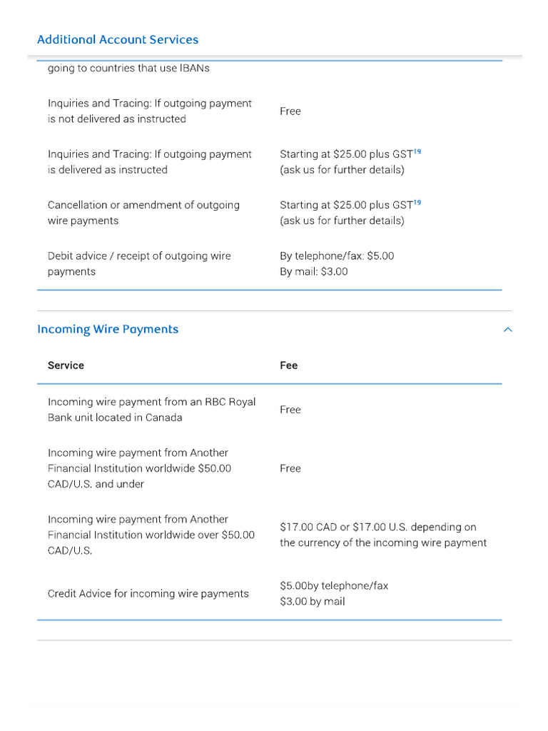 RBC Wire Fee | PDF