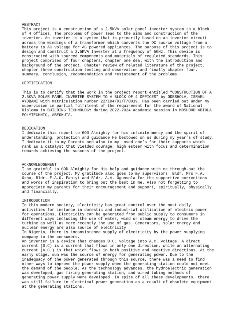 Construction of solar inverter text | PDF