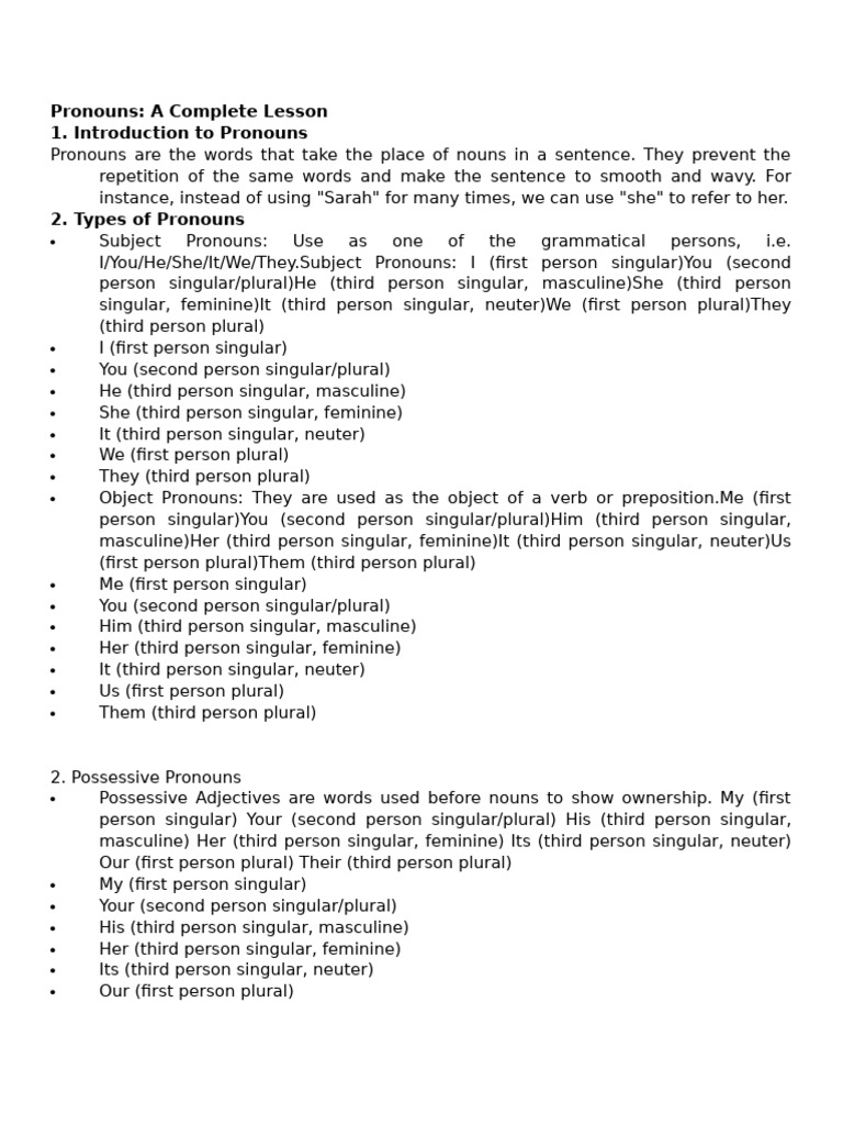 Pronoun Lesson | PDF