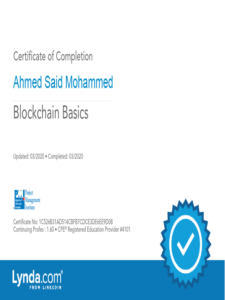 BlockchainBasics CertificateOfCompletion | PDF