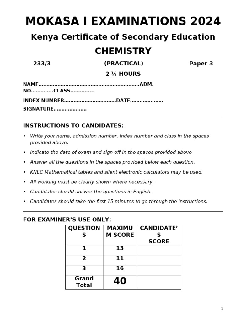 Chemistry Paper 3 Questions | PDF