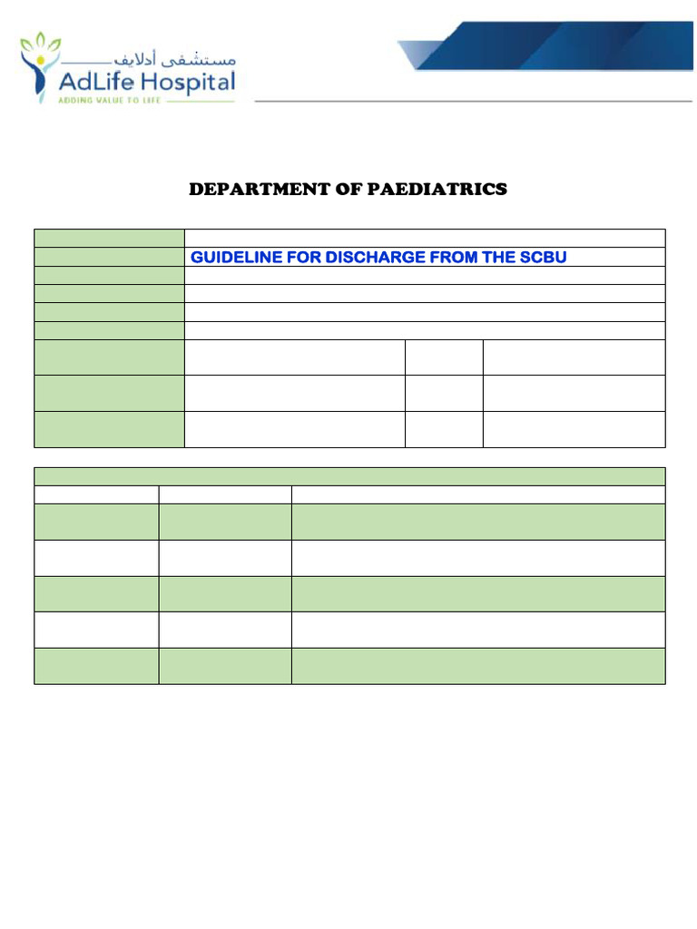 Guideline For Discharge From The Scbu | PDF