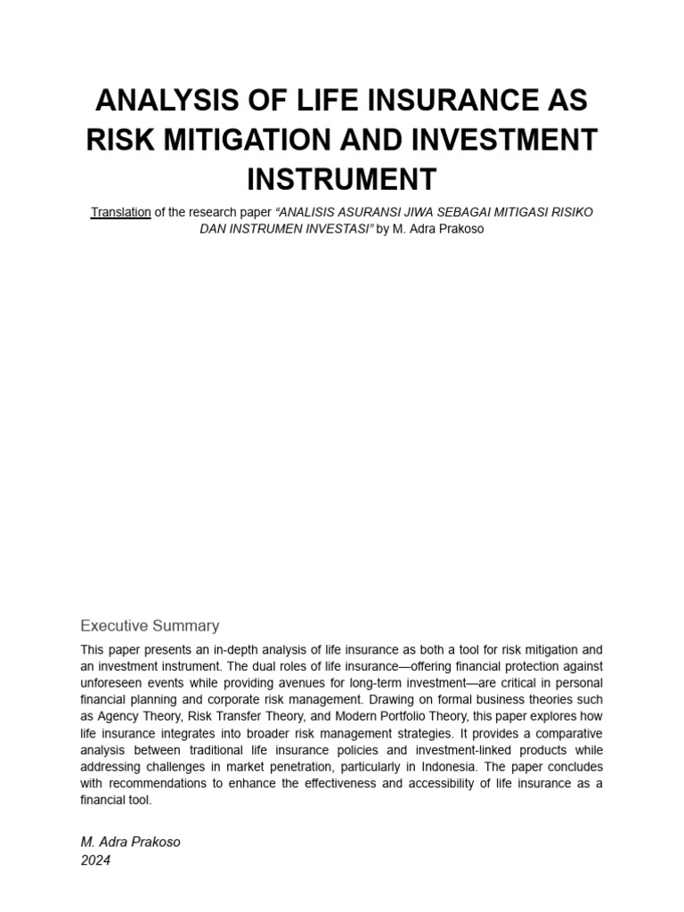 Life Insurance: Risk Mitigation & Investment | PDF | Insurance ...