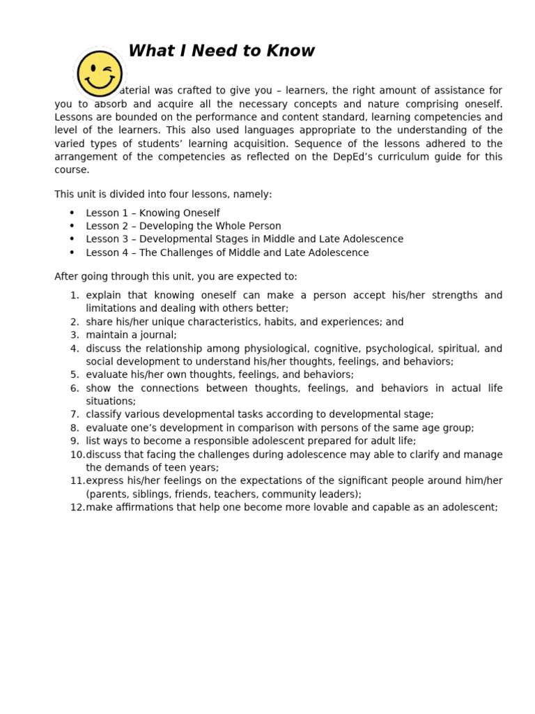 What I Need To Know | PDF