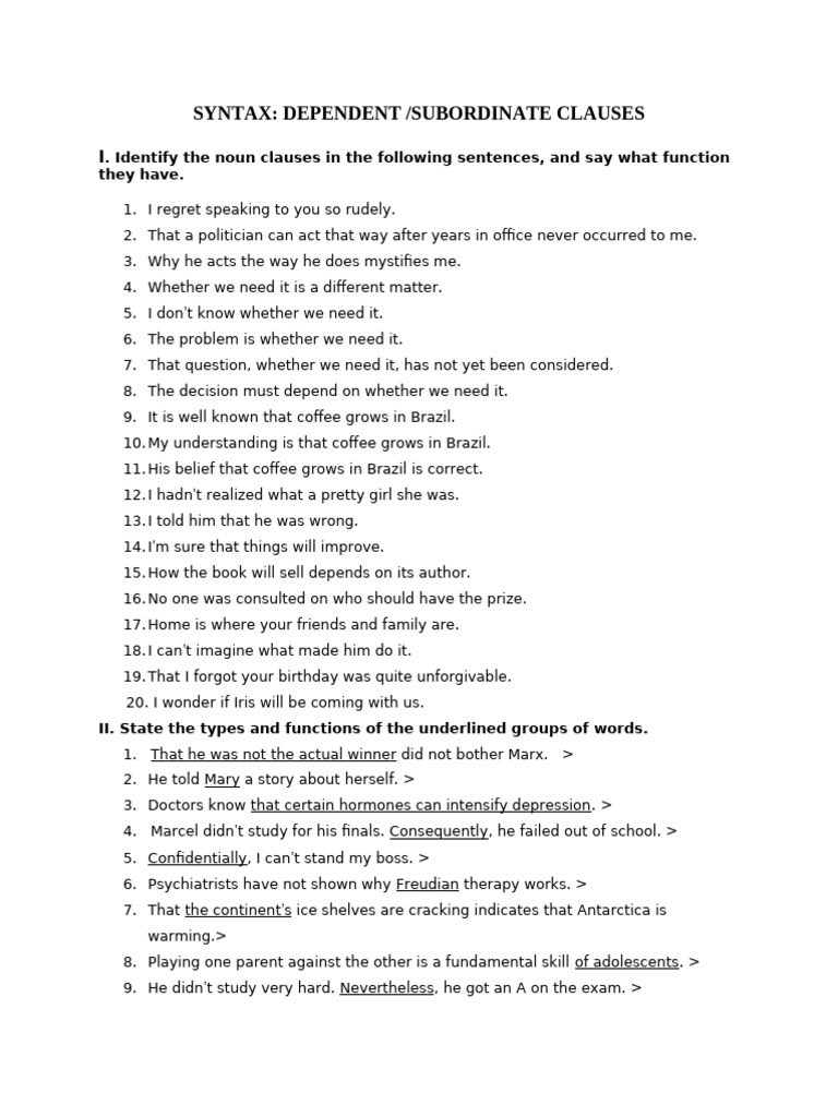 Syntax Test Sub Clauses | PDF