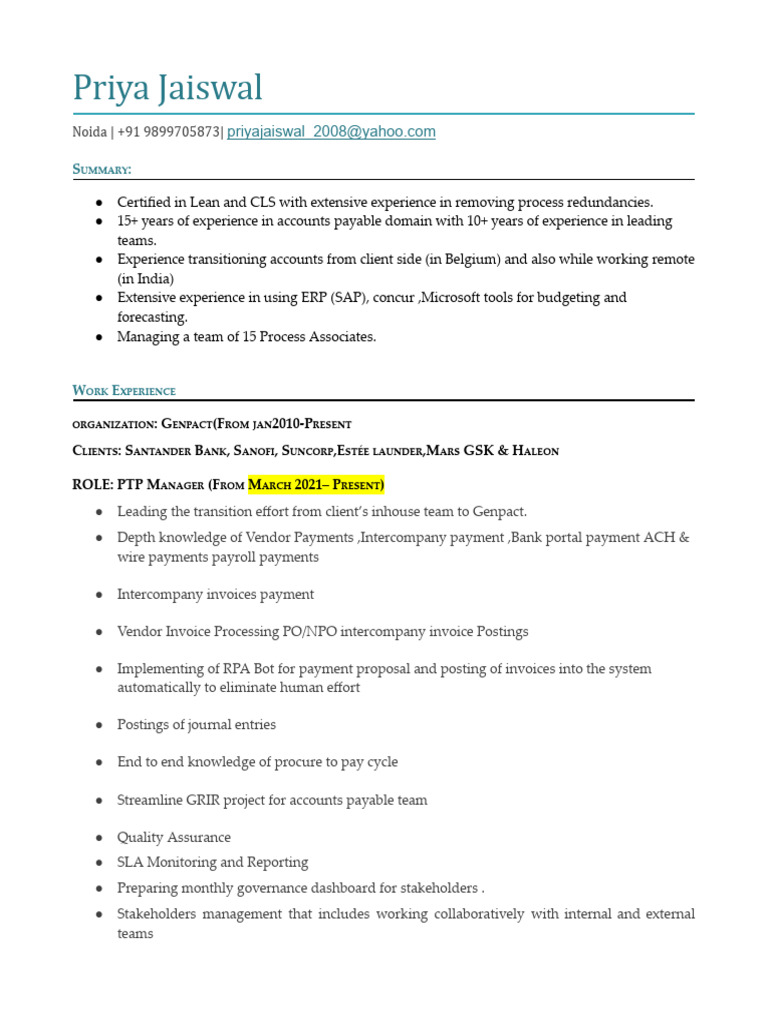 Priya Jaiswal Manager Accounts | PDF | Accounts Payable | Business