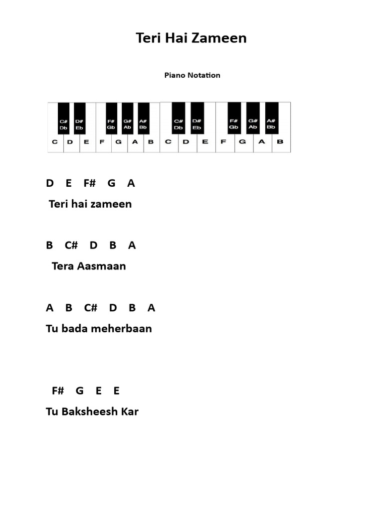 Teri Hai Zameen Piano Notes | PDF