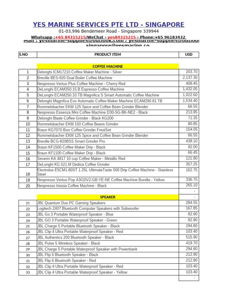 Yes Marine Private Price List - June 2024 - Singapore Port - Yes Marine Services Pte LTD | PDF