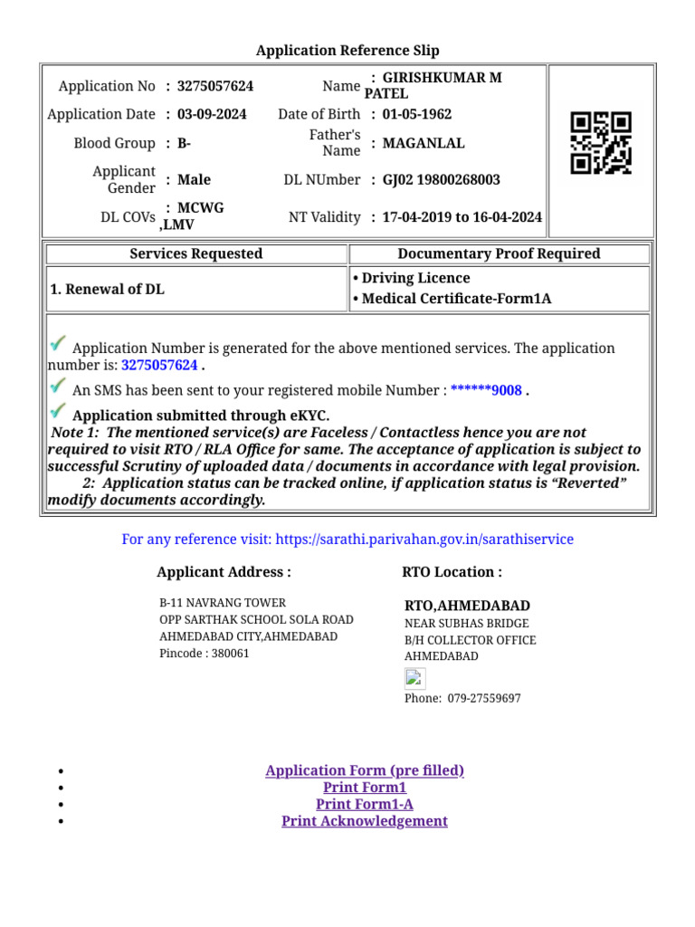 Sarthak Parivahan DL Renewal Slip | PDF