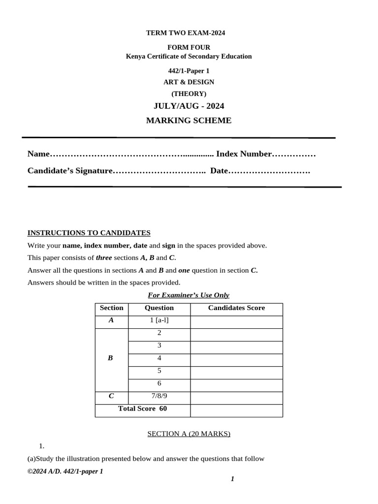Art & Design - Paper 1 - Marking Scheme | PDF | Weaving | Teaching ...