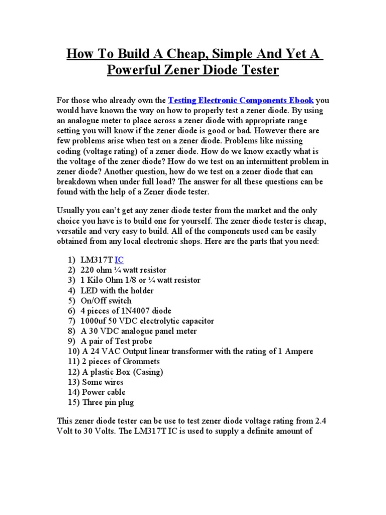 How To Build A Cheap Sener Diode Tester Pdf Capacitor Diode