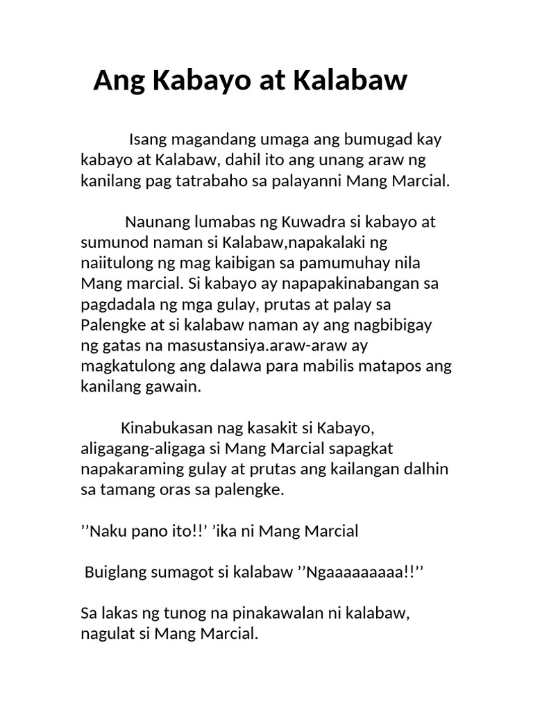 Ang Kabayo at Kalabaw | PDF