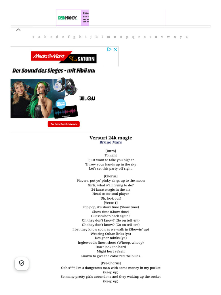 24k Magic - Versuri Bruno Mars | PDF