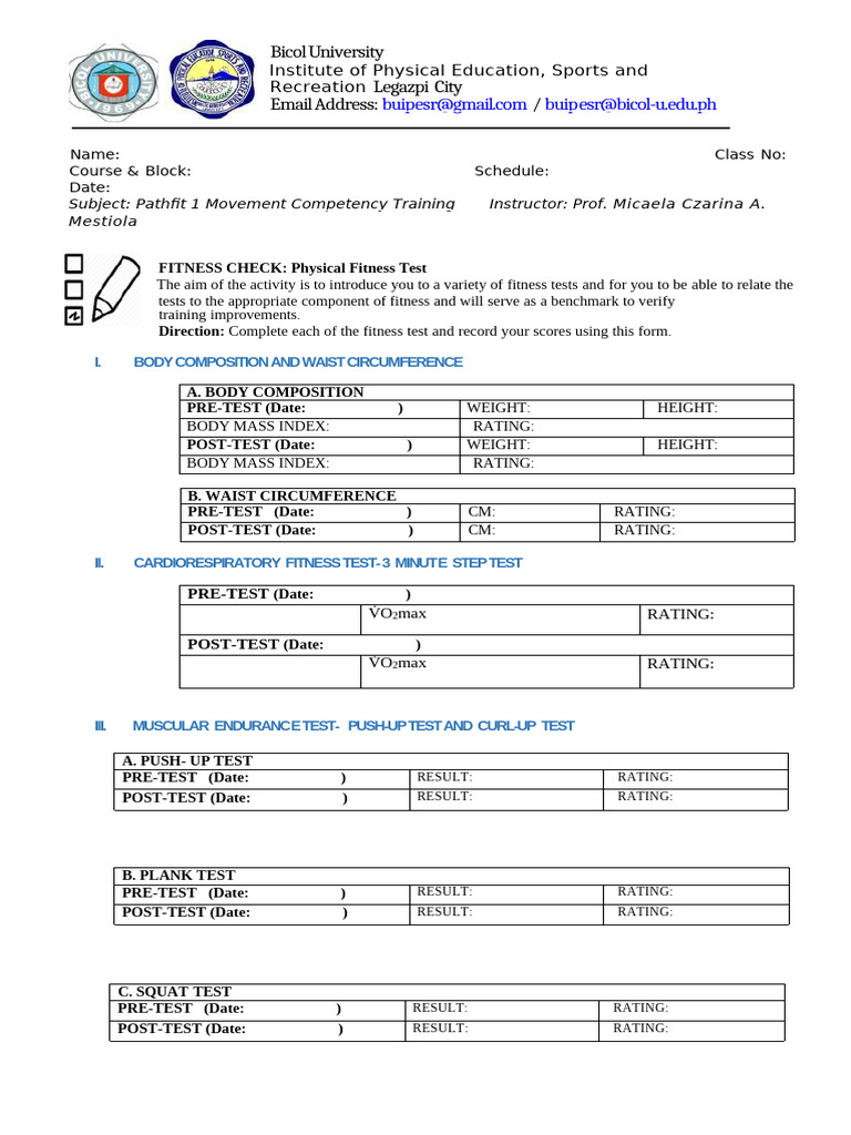 Pathfit 1 PFT Sheet | PDF