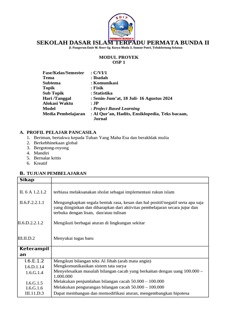 Modul Proyek Osp 1 Kelas 6 Fix | PDF