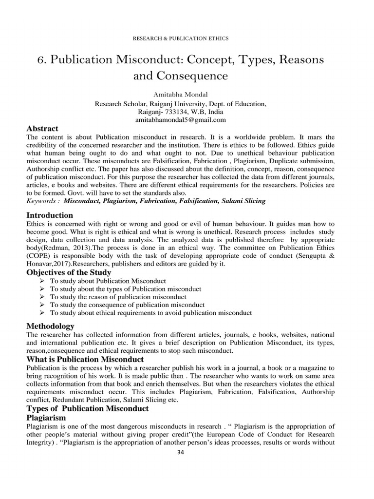 Publication Misconduct Concept Types Reason and Consequences | PDF