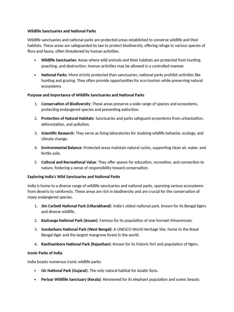 Wildlife Sanctuaries and National Parks | PDF