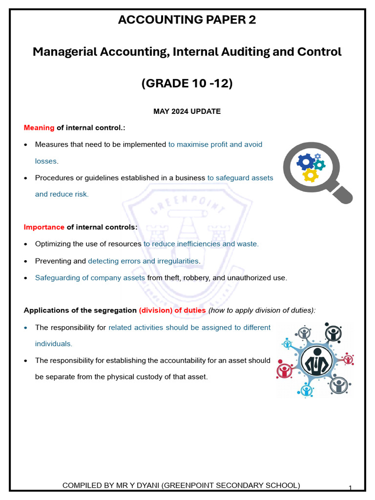 Managerial Accounting, Internal Auditing and Control 2024 May Update | PDF