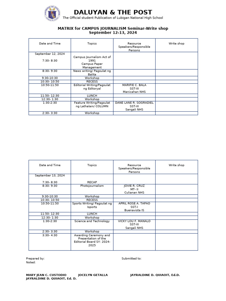 DALUYAN & THE POST - MATRIX - For - CAMPUS - JOURNALISM | PDF