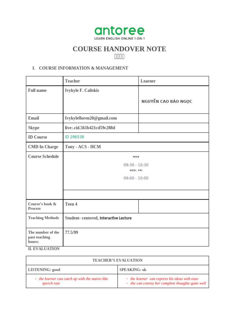 Handover Note Lihn | PDF