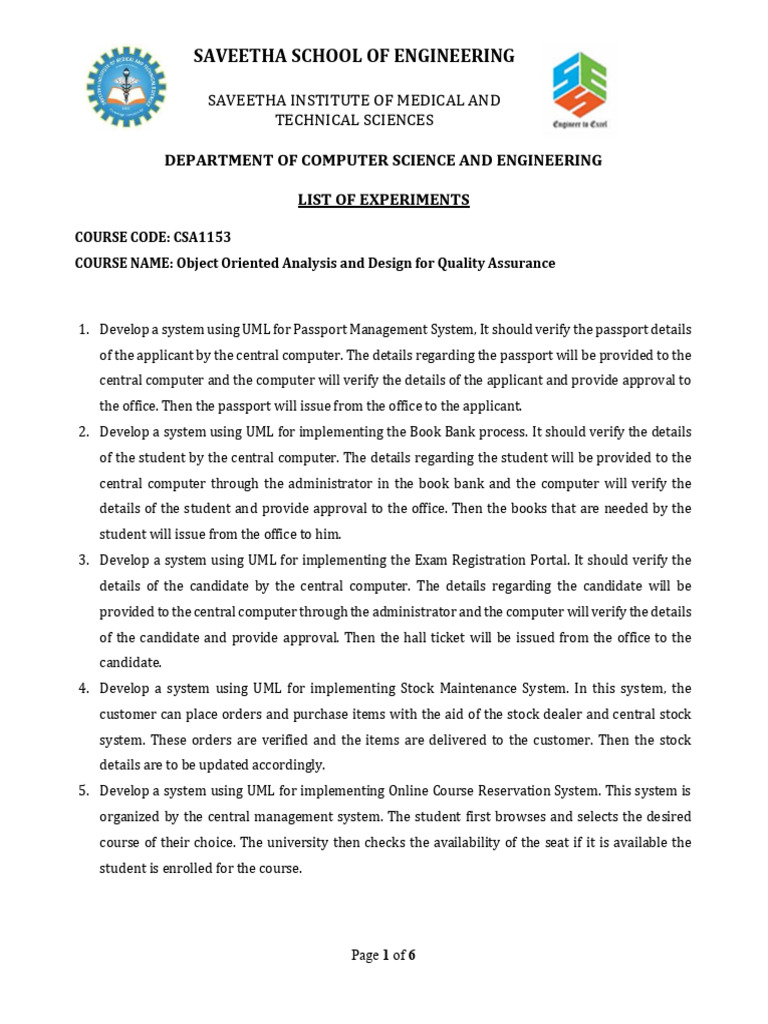 CSA11 OOAD List of Experiments | PDF | Credit Card