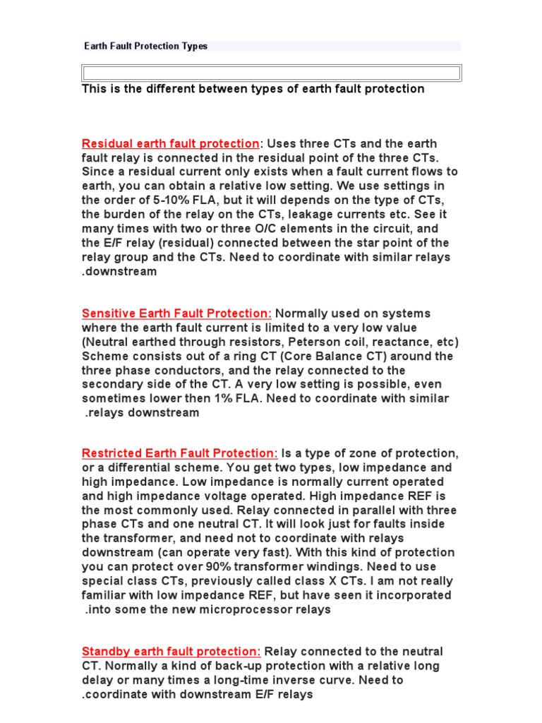 Earth Fault Protection Types | PDF