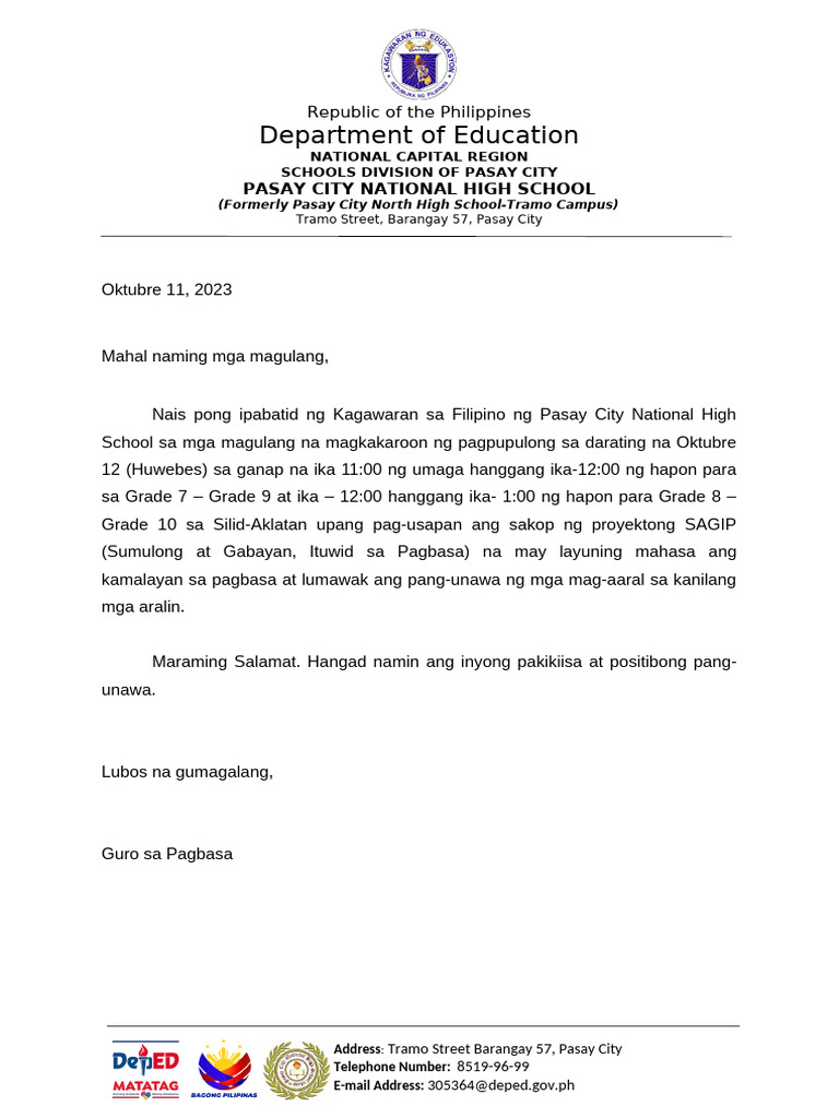 Filipino Sulat Sa Magulang | PDF