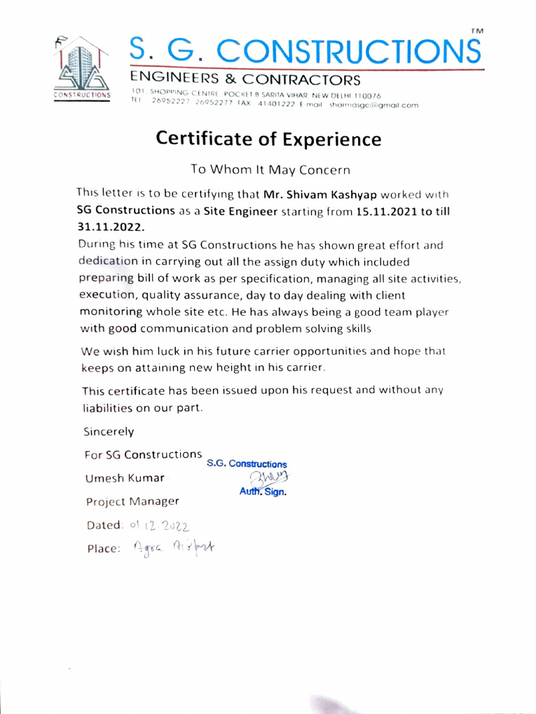 experience letter | PDF