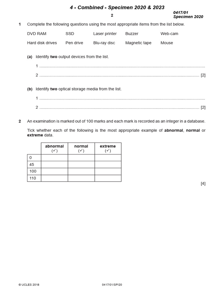 4 - Combined - Specimen 2020 & 2023 ICT Past Papers | PDF